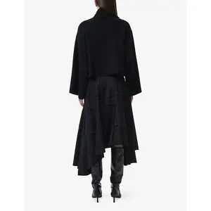 LEEM Panelled Asymmetric-hem Woven Midi Skirt