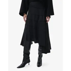 LEEM Panelled Asymmetric-hem Woven Midi Skirt