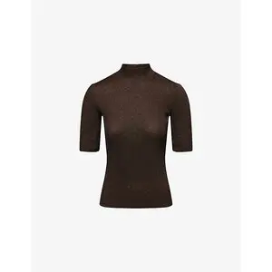 FRAME The Lurex Mock-neck Knitted Top - Americano