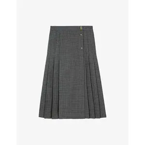 The Kooples Checked Wool Midi Skirt With Button Embellishment