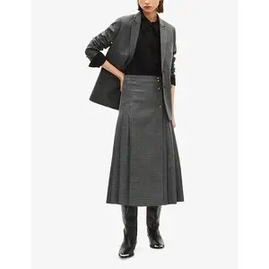 The Kooples Checked Wool Midi Skirt With Button Embellishment