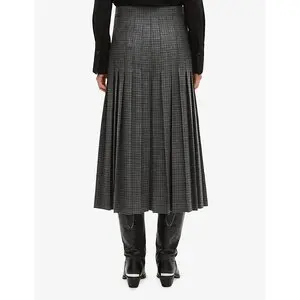 The Kooples Checked Wool Midi Skirt With Button Embellishment