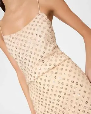 MILLY Rosemary Sequin Embroidered Midi Skirt - Nude
