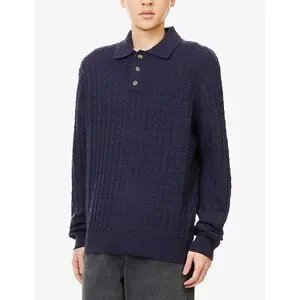 LES DEUX Gustav Squared-structure Knitted Wool-blend Polo Jumper