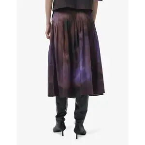 LEEM Printed Belted Cotton Midi Skirt