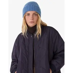 Whistles Ribbed Brushed Wool Beanie Hat - Blue