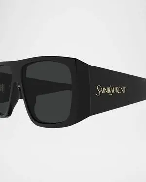 Saint Laurent 57mm Acetate Semi-shield Sunglasses - Black