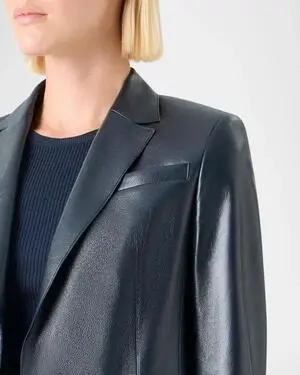 Akris Gian Open-front Leather Jacket - Navy