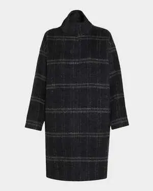 Eileen Fisher Stand-collar Windowpane Luxe Alpaca Coat