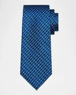 Charvet Geometric Woven Silk Tie - Blue