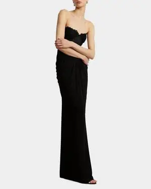 Bcbgmaxazria Strapless Lace & Jersey Gown Black