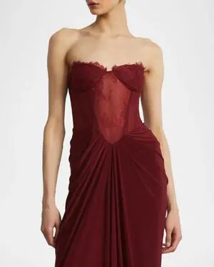 Bcbgmaxazria Strapless Lace & Jersey Gown - Cabernet