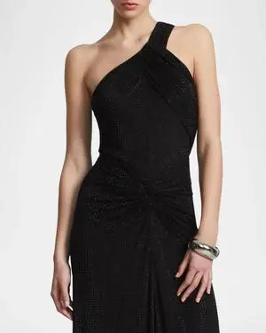 Bcbgmaxazria Twist Hot-fix One-shoulder Gown - Black