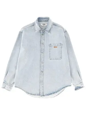 MSGM Shirt With Embroidered Logo - Blue
