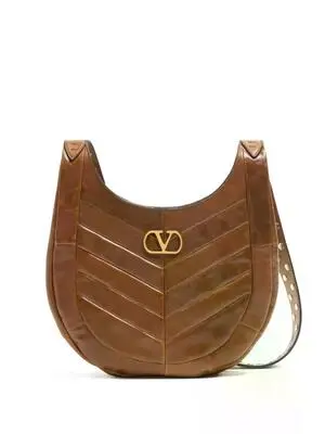 Valentino Garavani Chevron-pattern Shoulder Bag With Stud Detail - Brown
