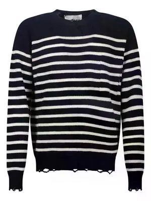 AMARANTO Striped-detail Distressed Sweater