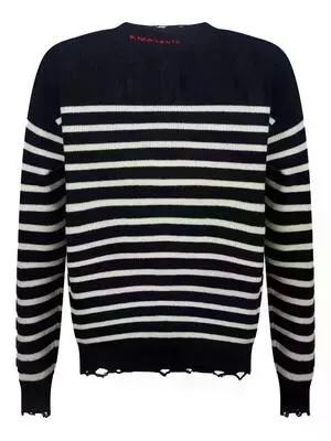 AMARANTO Striped-detail Distressed Sweater