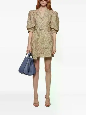 Lhd Casitas Puff-sleeve Belted Dress - Neutrals