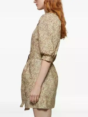 Lhd Casitas Puff-sleeve Belted Dress - Neutrals