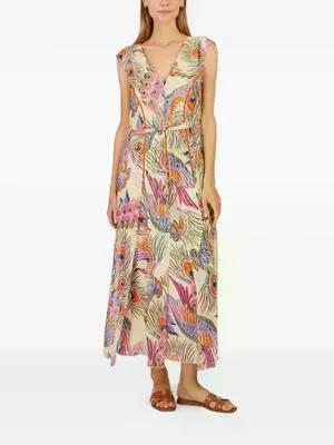 Derhy Feather Print Midi Dress