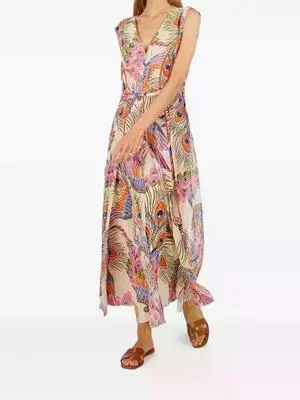 Derhy Feather Print Midi Dress
