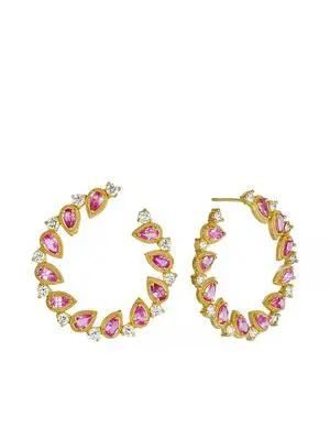 TANYA FARAH 18k Yellow Multi-stone Hoop Earrings - Gold