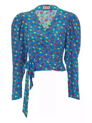 Lhd Odalys Puffed Sleeve Floral Blouse - Blue