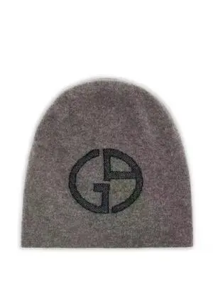 Giorgio Armani Logo Detail Cashmere Beanie - Grey
