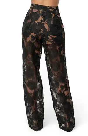 JLUXLABEL Floral Organza High-waist Pants - Black
