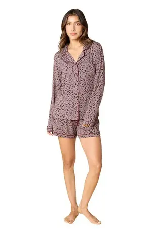 SOFTIES Aria Slim Notch Collar Long Sleeve Short Set - Wild Driftwood