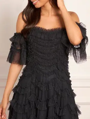 NEEDLE & THREAD Aviana Off-shoulder Tulle Gown - Graphite