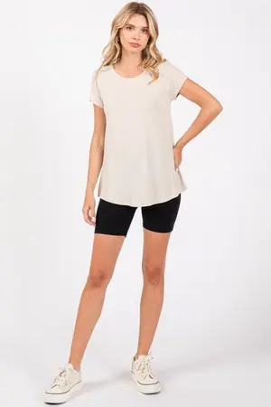 PINKBLUSH Basic Short Sleeve Top - Beige