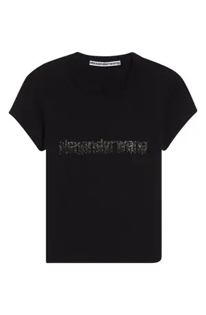 Alexander Wang Hotfix Crystal Logo Baby Tee - Black