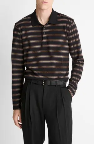 Vince Striped Long Sleeve Jersey Polo