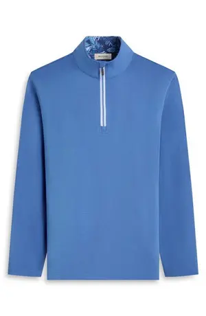 Bugatchi Solid Quarter Zip Pullover - Classic Blue