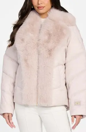 MARCIANO Estella Quilted Puffer Jacket With Faux Fur Trim - Light Pink