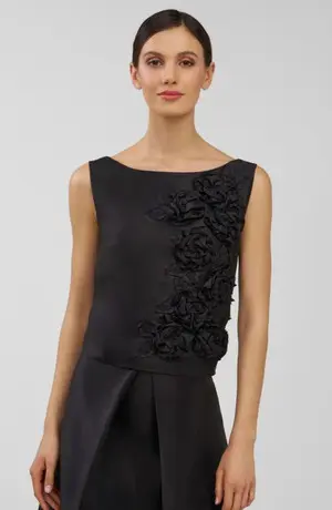 KAY UNGER Anita Floral Appliqué Sleeveless Top