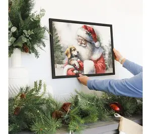 SINCERE SURROUNDINGS 24' Santa Puppy Art Thin F Rame - One-color