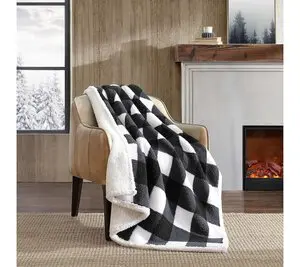 Eddie Bauer Cabin Plaid Black Sherpa 50x60 Throw - One-color