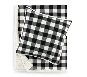Eddie Bauer Cabin Plaid Black Cotton Throw & Pi Low Set