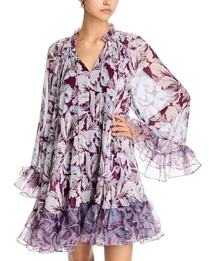 Cinq À Sept Multi Tulip Mini Dress - Deep Plum