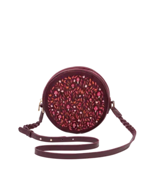 FABLE ENGLAND Embroidered Velvet Circle Bag - Red