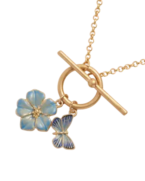 FABLE ENGLAND Butterfly & Flower Necklace - Blue & Gold
