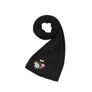 FABLE ENGLAND Floral Embroidered Pashmina Scarf - Black
