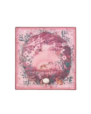 FABLE ENGLAND Bunny Narrartive Square Scarf - Dark Pink