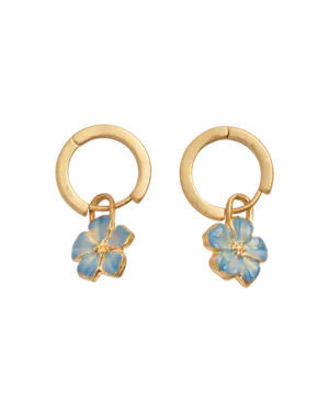 FABLE ENGLAND Flower Huggie Earrings - Blue & Gold