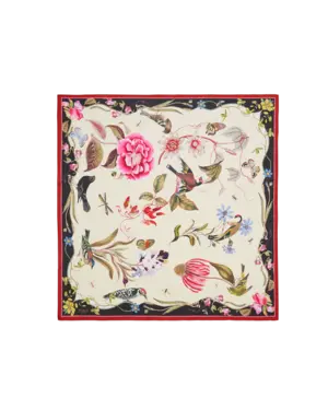 FABLE ENGLAND Ivory Wonderland Scene Square Scarf - Cream & Black