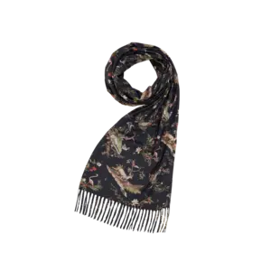 FABLE ENGLAND Wonderland Toile Fringe Scarf - Black