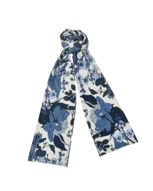 FABLE ENGLAND Deco Blooms Tonal Velvet Scarf - Blue