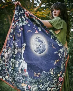 FABLE ENGLAND Wolf Garden Narrative Square Scarf - Navy